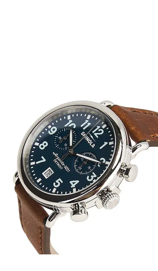 Shinola Runwell 2 Eye Chrono 41mm Watch With Leather Strap - Midnight Blue