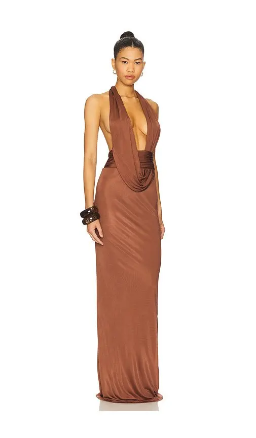 Retrofete Payton Halterneck Maxi Dress - Chestnut