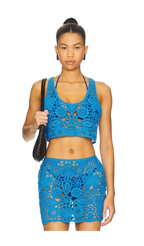 SNDYS. Tala Open Crochet Knit Top - Blue