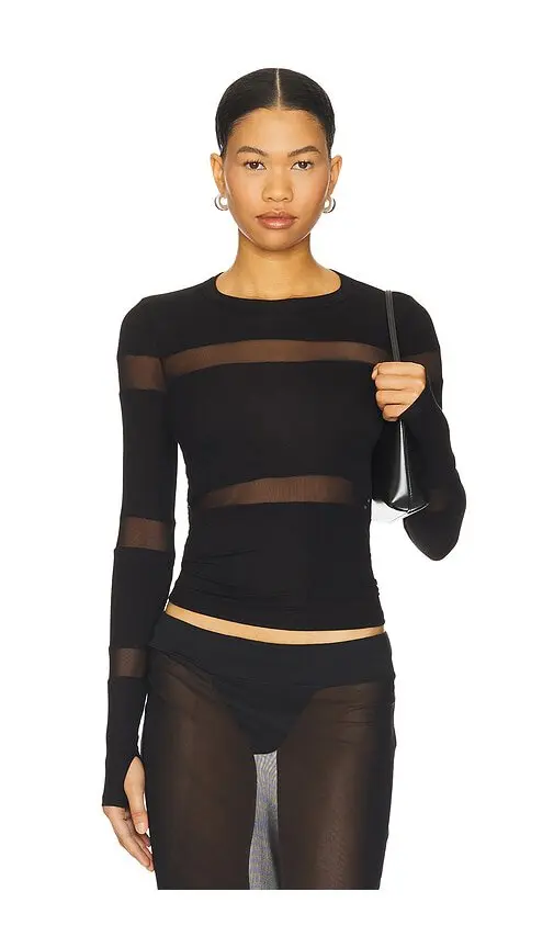 Michael Lauren Long Sleeve Fitted Top With Mesh Panelling