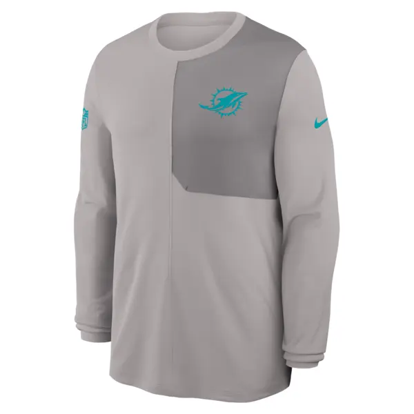Nike Miami Dolphins Sideline Coach Dri-fit Nfl Long-sleeve Top - Grey