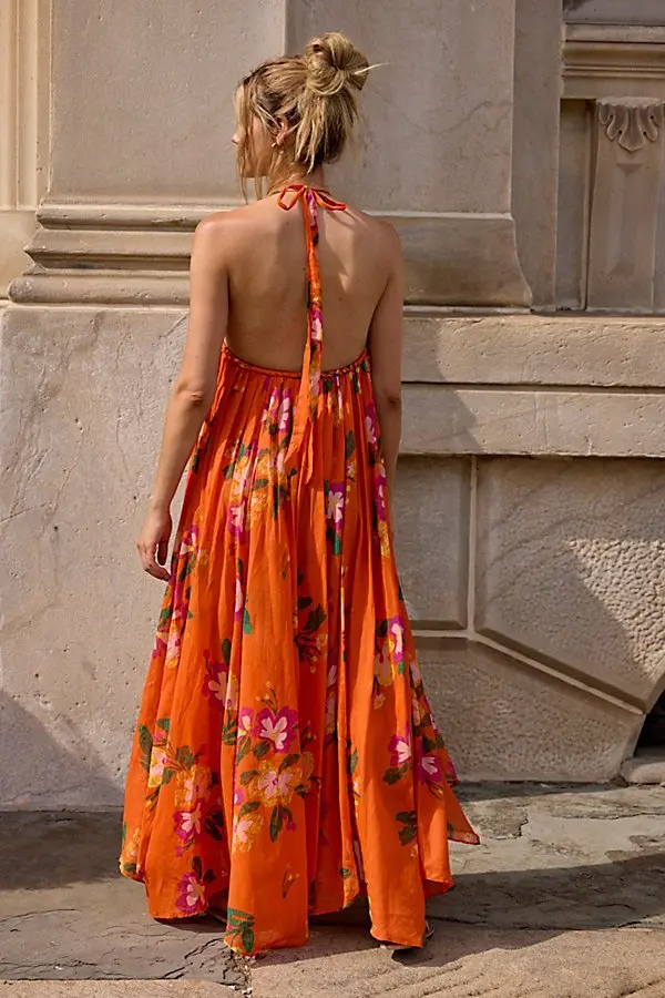 Free People Flora Fabuloso Maxi Dress In Papaya Combo - 34% Off