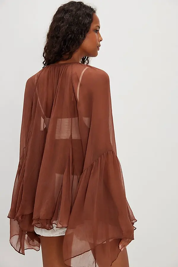 Free People Margaret Chiffon Top - Umber Earth