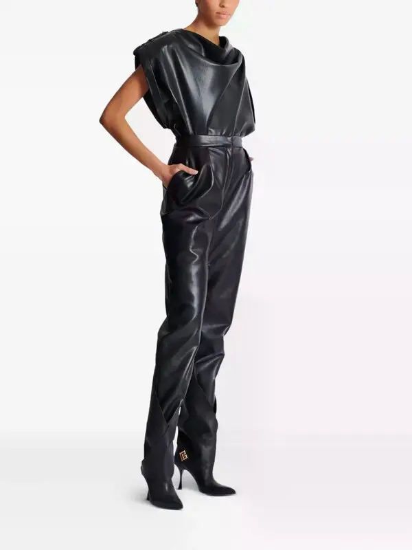 Balmain High-waisted Faux Leather Trousers - Black