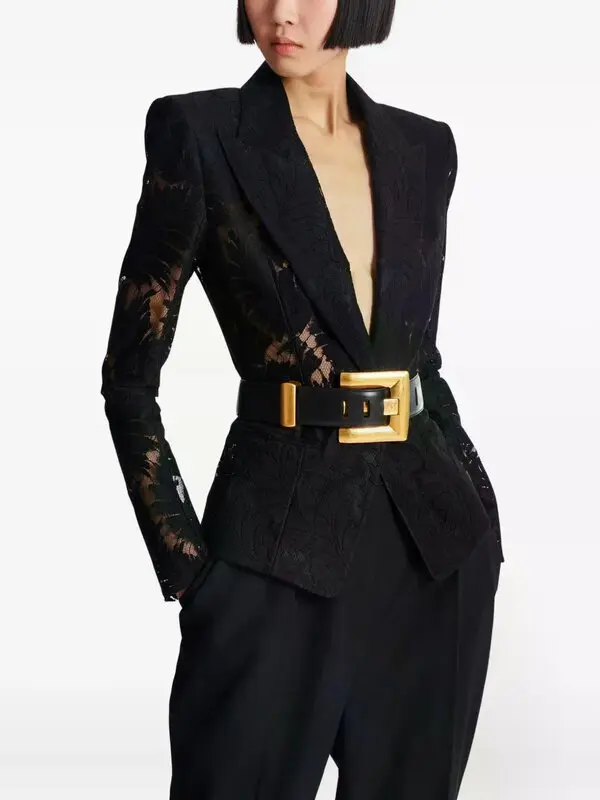Balmain Anthem Calfskin Leather Belt With Engraved Logo Buckle - Black
