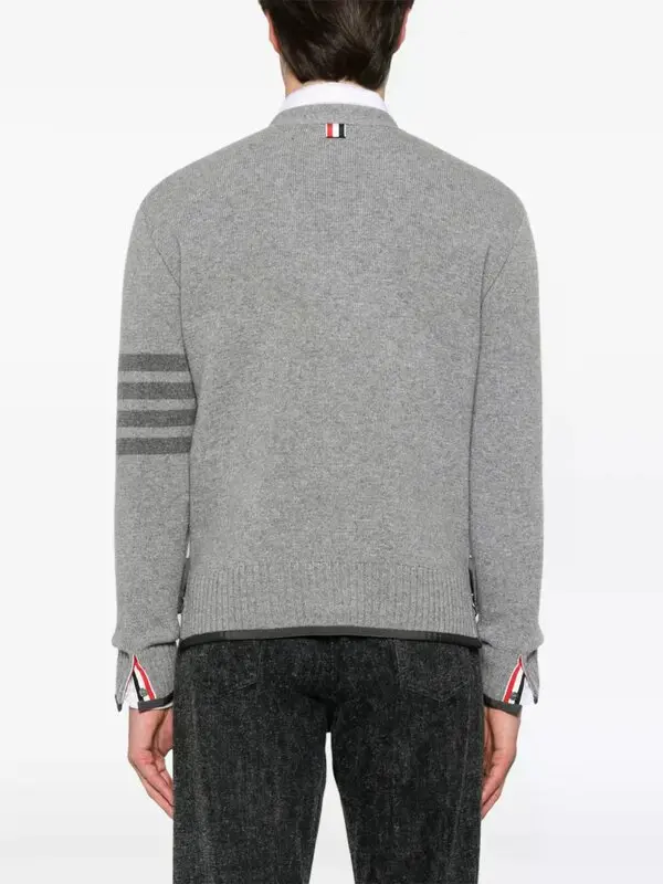 Thom Browne Milano Stitch Merino Wool 4-bar V-neck Cardigan - Grey
