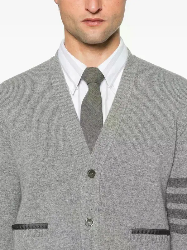 Thom Browne Milano Stitch Merino Wool 4-bar V-neck Cardigan - Grey