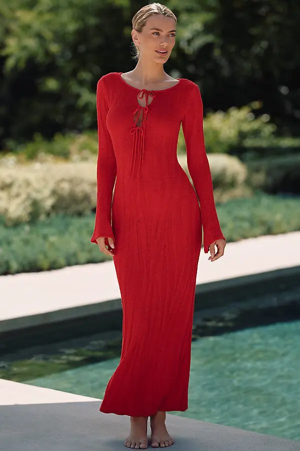 Sunday In Brooklyn Cutout Long-Sleeve Midi Sweater Dress In Red - 80% Off |  Editorialist