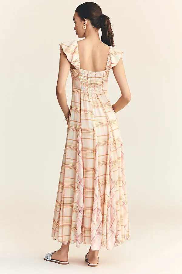 Maeve Linen Blend Flutter-Sleeve A-Line Midi Dress In Orange Pattern - 79%  Off | Editorialist