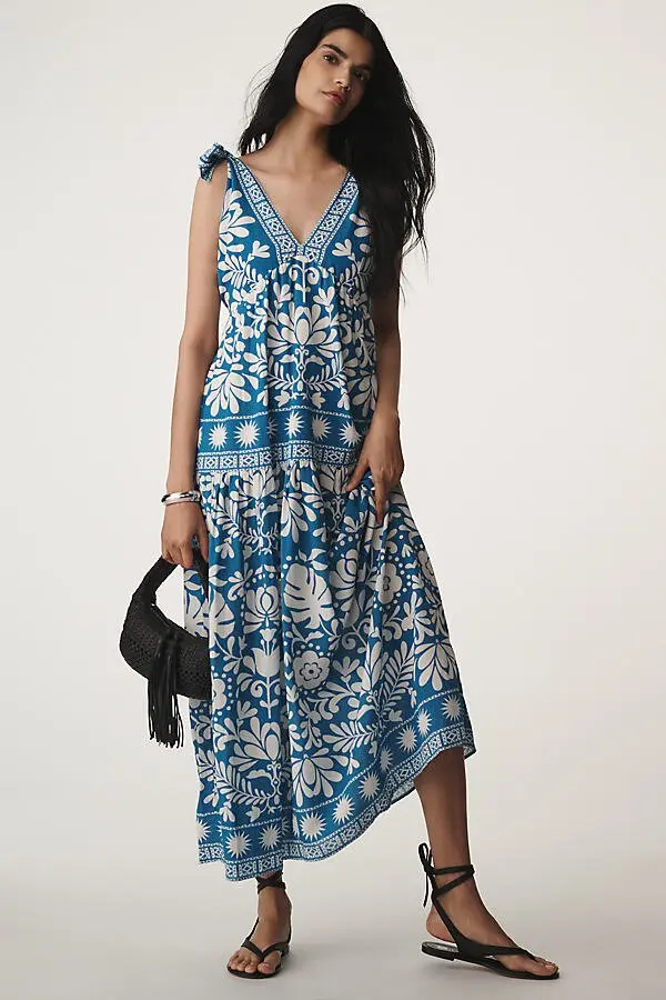 Anthropologie Brenna Linen Blend Tie-Strap Maxi Dress In Brilliant Blue -  45% Off | Editorialist