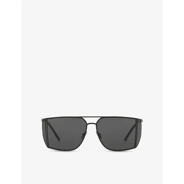 Saint Laurent Sl 750 Rectangular-frame Metal Sunglasses - Black