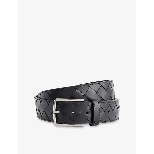 Bottega Veneta Woven Leather Belt - Black-silver