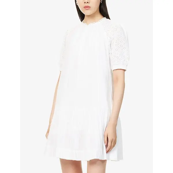 embroidered cheesecloth short dress Baltic Born Womens Carolina Embroidered Short Dress | Cream main image 0