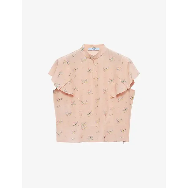 Prada Floral-print Pongé Woven Top