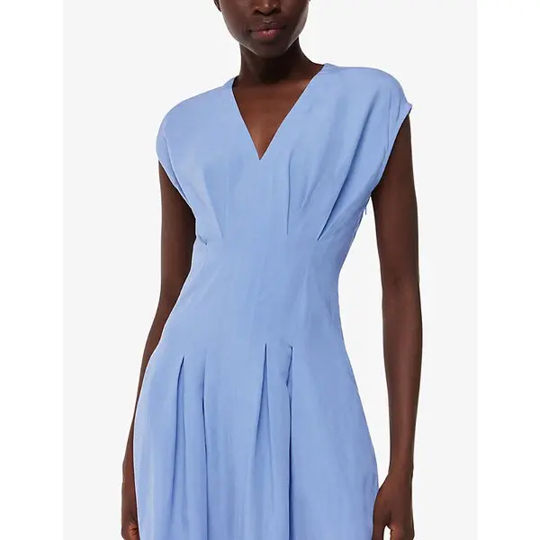 Whistles Panel Linen Blend Dress Blue Size 12