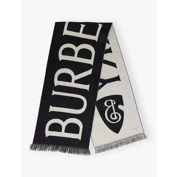 Burberry New Football Logo-intarsia Wool Scarf - Black/calico