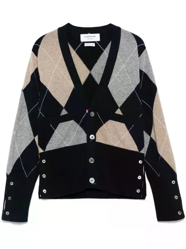 Thom Browne Argyle Intarsia Cashmere Cardigan - Blue