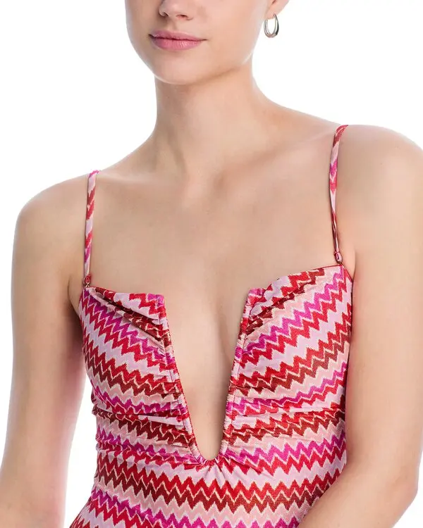 Ramy Brook Bianka Chevron Striped Swimsuit - Flame Chevron