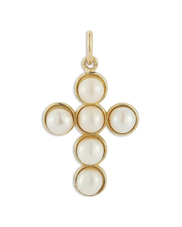 Bloomingdale'S 14k Yellow Cross Charm With Freshwater Pearls - Gold
