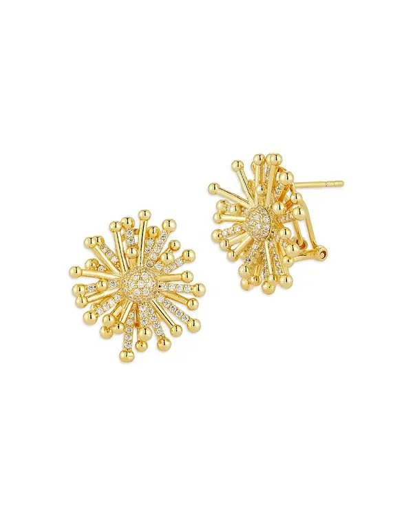 Aqua 14k Plated Pave Starburst Statement Stud Earrings - Gold