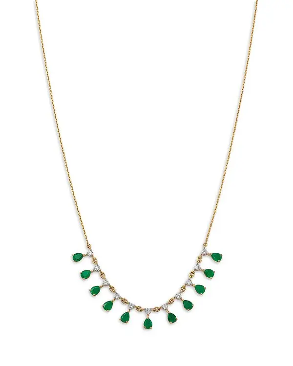 Bloomingdale'S Emerald And Diamond Droplet Station Necklace - Green/gold