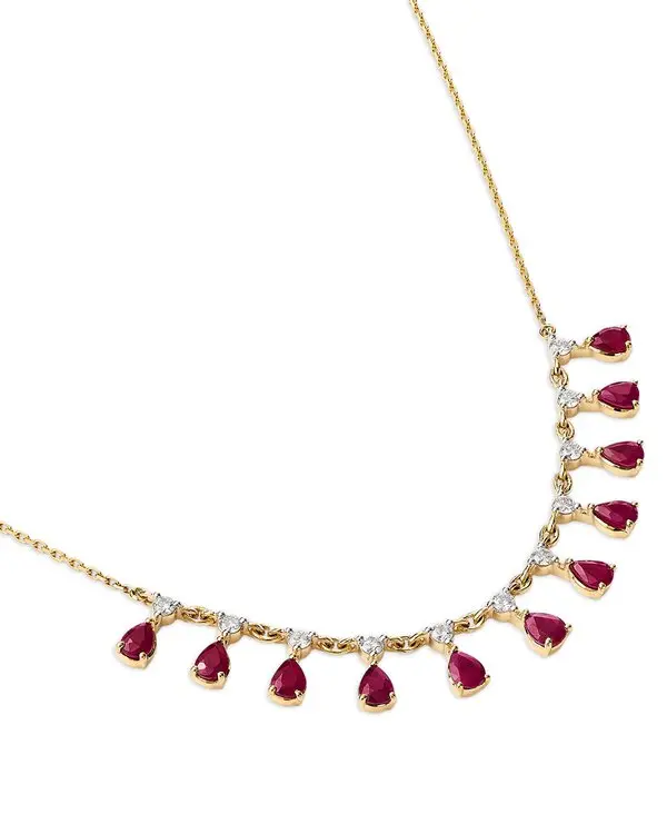Bloomingdale'S Ruby & Diamond Droplet Necklace
