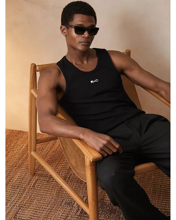 REISS Longa Ribbed Tank Top - Black
