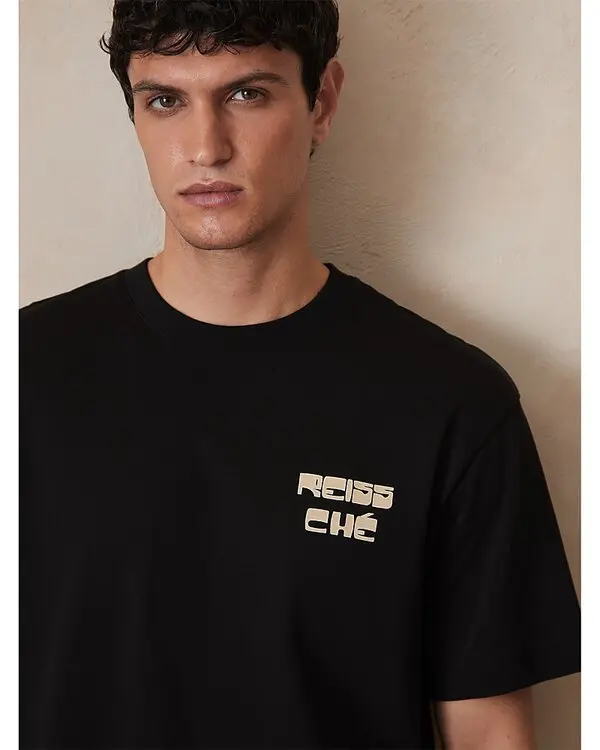 REISS Che Roda Palm Graphic Tee - Black