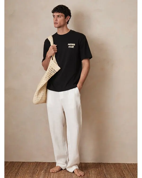 REISS Che Roda Palm Graphic Tee - Black