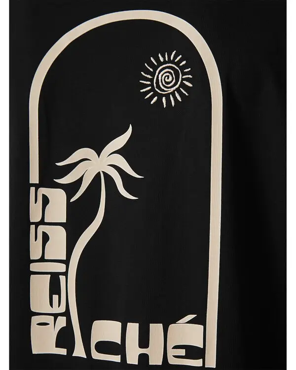 REISS Che Roda Palm Graphic Tee - Black