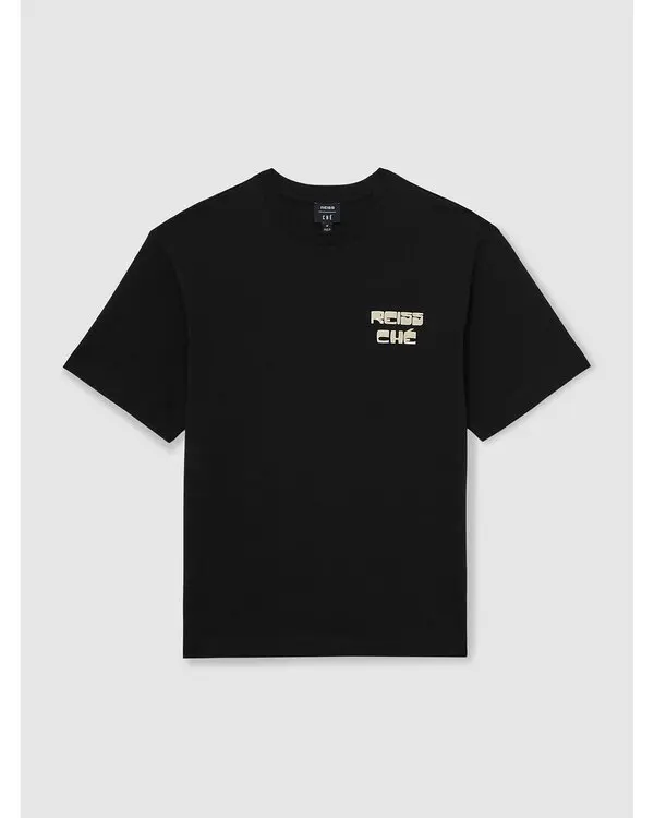REISS Che Roda Palm Graphic Tee - Black