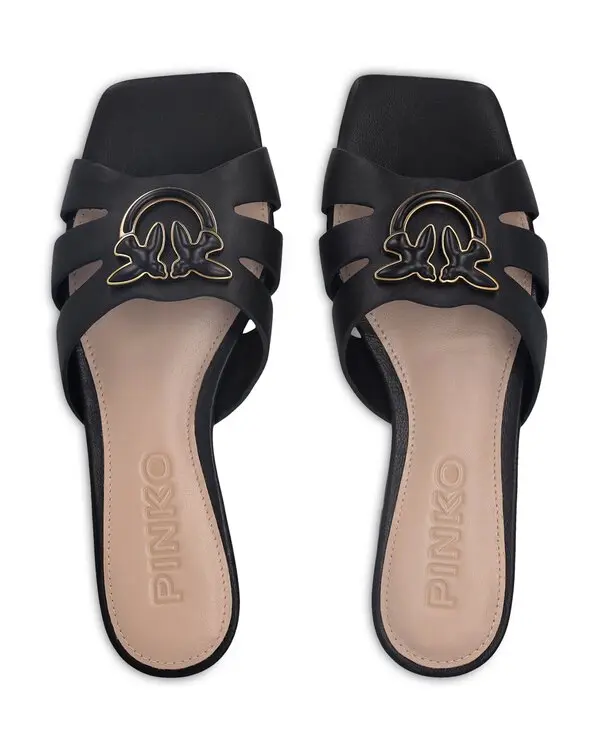 Pinko Marli 09 Leather Slide Sandals - Limo Black
