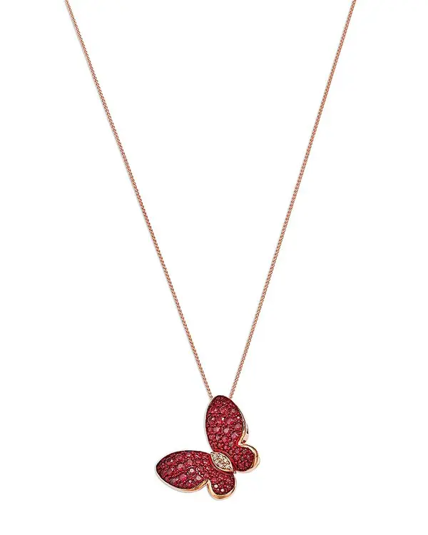 Bloomingdale'S Butterfly Pendant Necklace In 14k Rose Gold - Red/rose