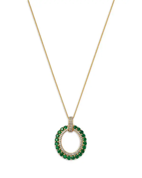Bloomingdale'S Emerald & Diamond Circle Pendant Necklace - Green/gold