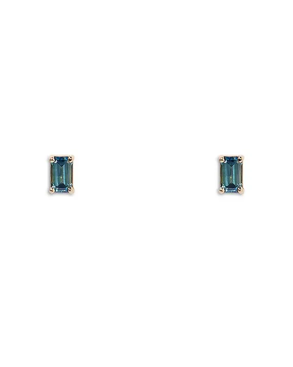 WWAKE 14k Yellow Teal Sapphire Stud Earrings - Gold
