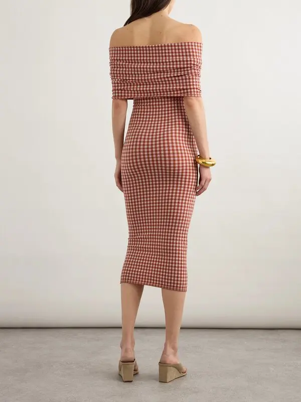 Alaïa Off-the-shoulder Checked Midi Dress