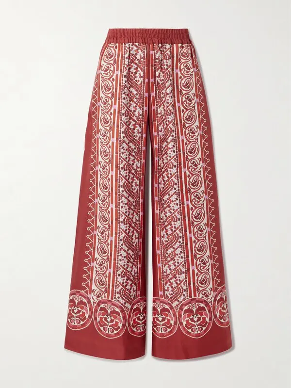 La DoubleJ Icon Palazzo Printed Silk-twill Wide-leg Pants - Red