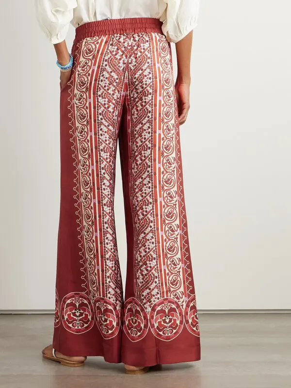 La DoubleJ Icon Palazzo Printed Silk-twill Wide-leg Pants - Red