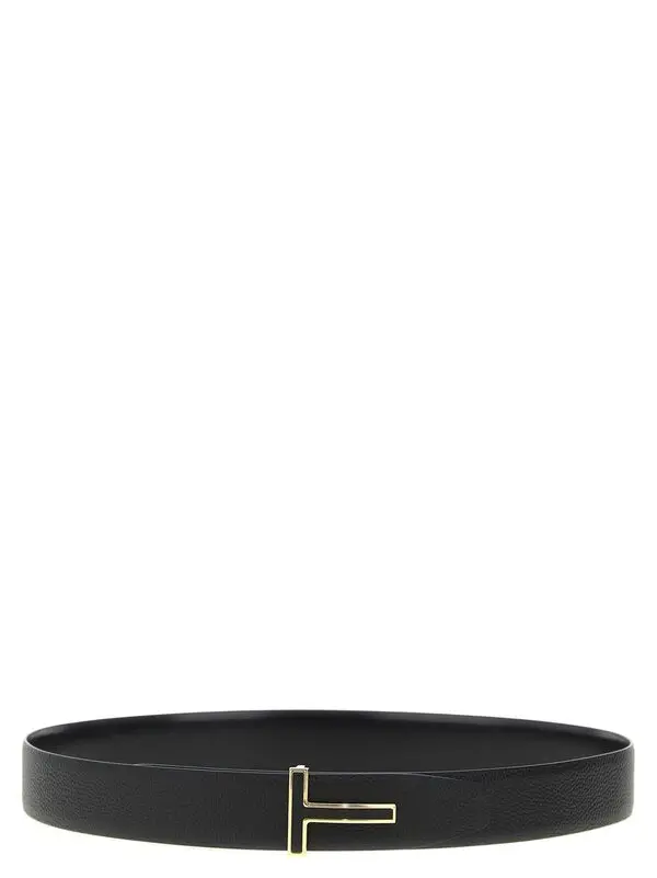 TOM FORD Reversible Leather Belt With Logo Buckle - Black