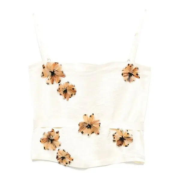 MARKGONG Floral Appliqué Top - Beige
