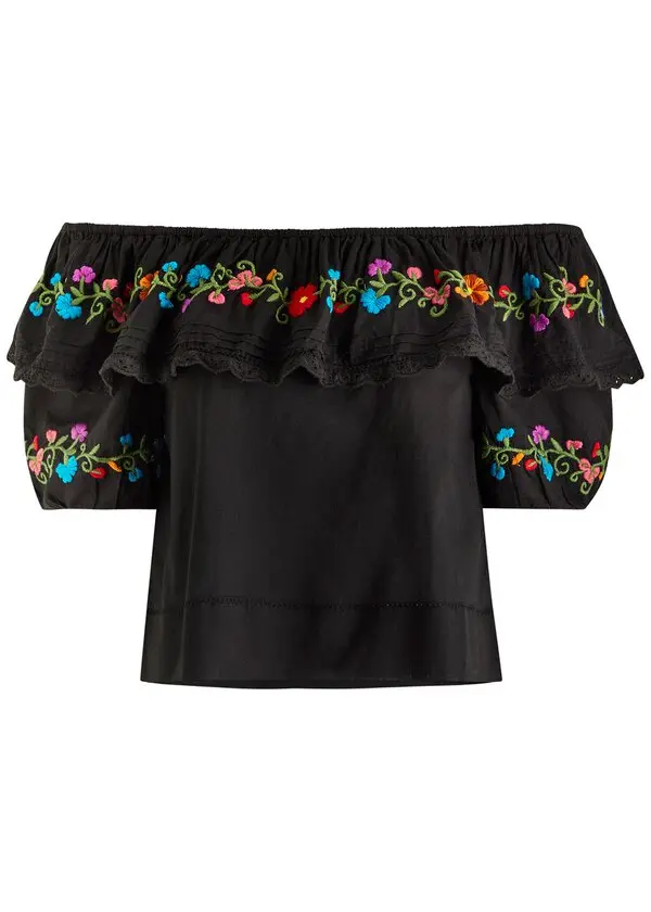 Rixo Floral-embroidered Cotton Top