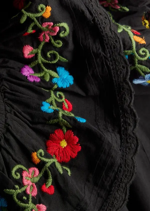 Rixo Floral-embroidered Cotton Top