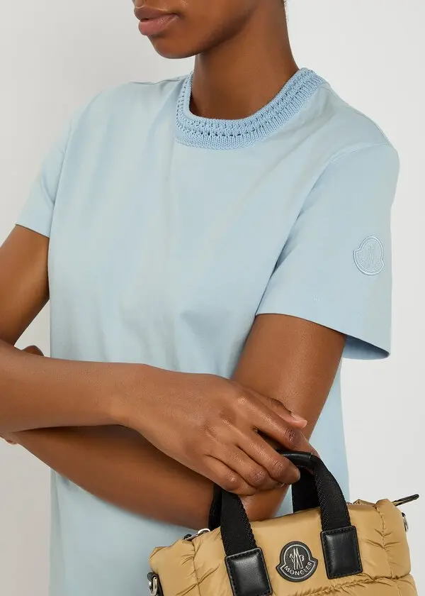 Moncler Woven Crew-neck Cotton T-shirt - Blue Light