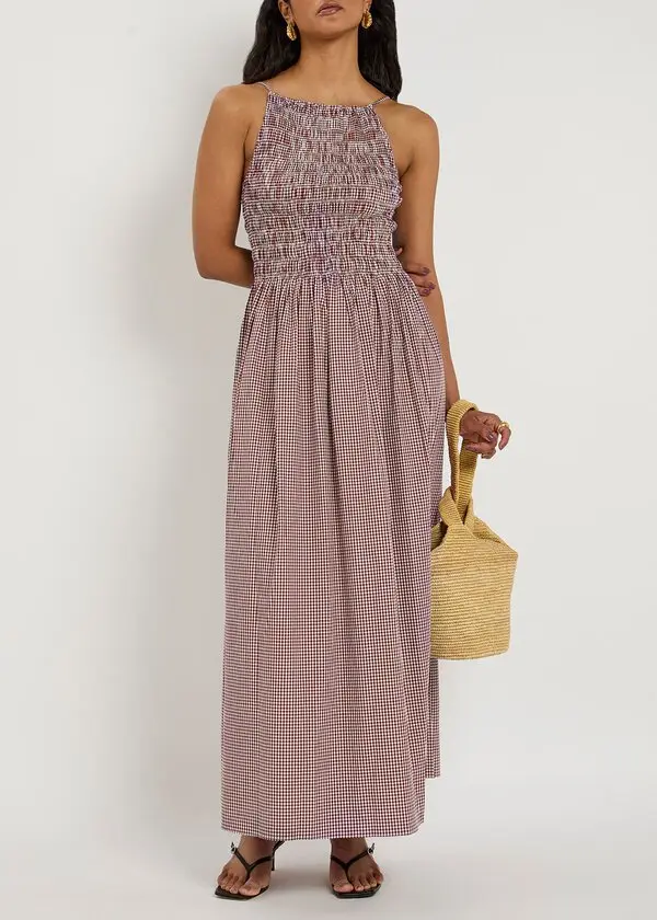 faithfull laia shirred gingham cotton maxi dress Faithfull Laia Shirred Checked Cotton-poplin Maxi Dress - Women - Blue Dresses