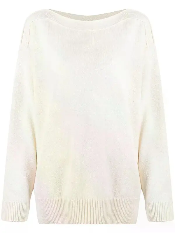 Closed Boat-neck Knit Jumper - White