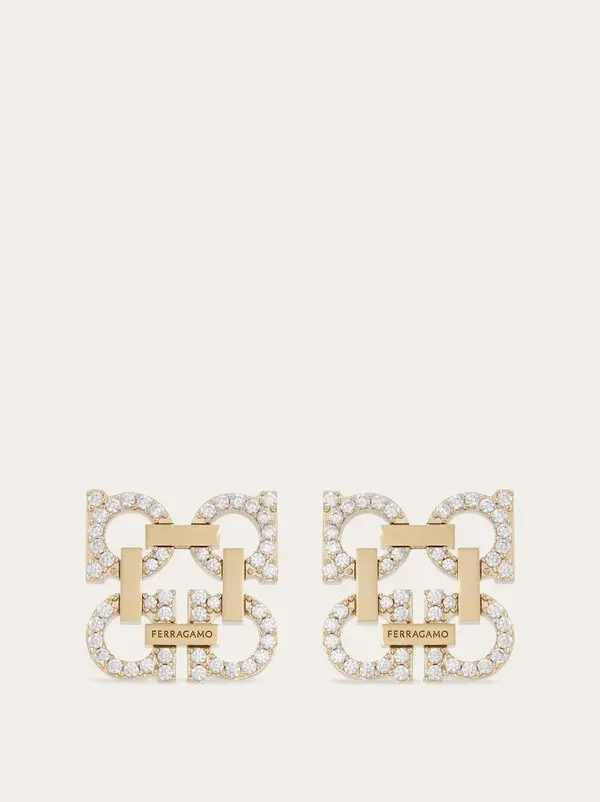 FERRAGAMO Crystal Embellished Gancini Clip-on Earrings - Gold
