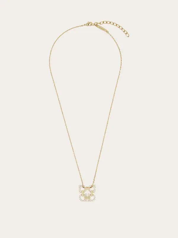 FERRAGAMO Crystal Embellished Gancini Pendant Necklace - Gold
