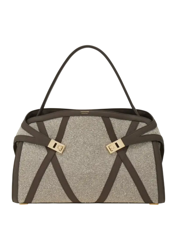 FERRAGAMO Hug Soft Shoulder Bag With Leather Trims - Beige