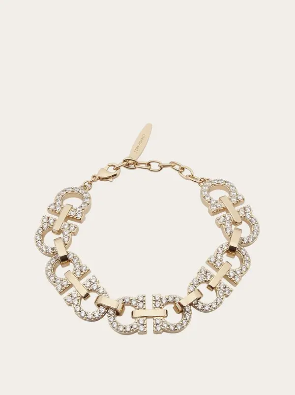 FERRAGAMO Crystal Embellished Gancini Link Bracelet - Gold