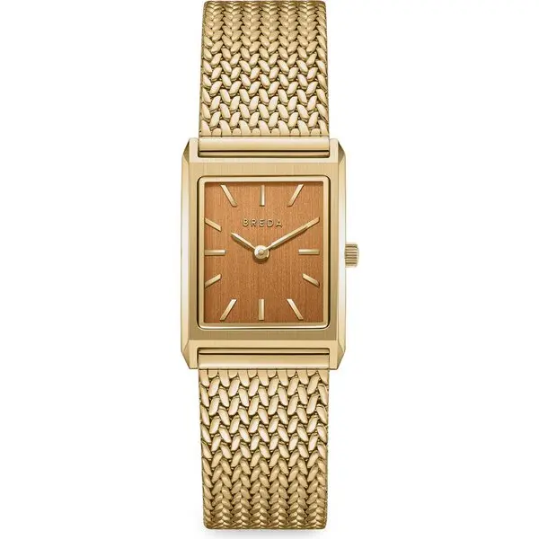 BREDA Virgil Tethered Mesh Strap Watch - 18k Gold/orange